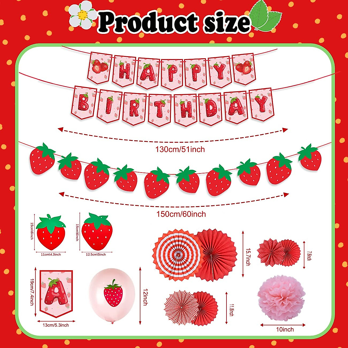 Strawberry Birthday Party Decorations Set Include Strawberry Shortcake Birthday Banner Cake Toppers Balloons Paper Pompoms and Fans for Kids Girl Berry Sweet Themed Birthday Party Supplies Decor