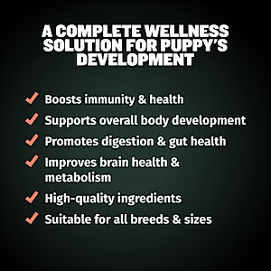 Bully Max 2-in-1 Puppy Vitamins - 30 Chewable Tablets for Development and Growth of Puppies - Dog Treats, Vitamin & Supplements for Small Dogs & Large Breed Growing Pups - Can Be Used as Food Topper