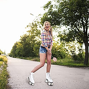 Roller Skates for Women with PU Leather High-top Double Row Rollerskates, Unisex-Adult Indoor Outdoor White Derby Skate Size 6 with Adjustable Fast Braking for Beginner