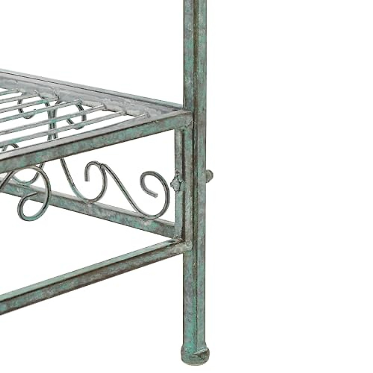 SAFAVIEH Outdoor Collection Noreen Victorian Scroll Antique Dark Green Wrought Iron 3-Tier Shelf