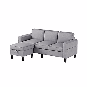 Youmumeub Convertible Sectional Sofa Couch, L-Shaped Couch 3-Seat Sofa with Storage Reversible Chaise, Sectional Couches for Living Room, Apartment and Small Space (Light Gray)
