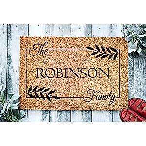 Botanical Pesonalized Family Name Door Mat | Wedding Gift | Last Name Custom Doormat | Premium Quality, Thick 100% Coir Coconut Husk Front & Made in the USA - Doormat