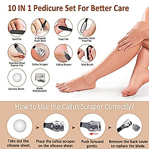 Electric Foot Callus Remover Kit, Banral 10 in1 Rechargeable Pedicure Tools Foot Care Feet File with 3 Roller Heads,2 Speed,Battery Display for Remove Cracked Heels Calluses and Dead Skin