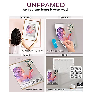 Inspirational 'She Believed She Could So She Did' Wall Art Poster Unframed, Positive Quotes Motivational Wall Decor for Women, Inspiring Girl & Butterflies Bedroom Wall Posters by Briteside Vibes