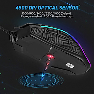OptiCase RGB Light Ergonomic Gaming Mouse Wired for PC Mac Laptop Computer USB, Cool LED Optical Gamer Mice, IN001