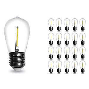 S14 LED Bulb String Light Bulbs Equivalent 7 Watt Daylight White 6000K 0.65W E26 LED Edison Replacement Light Bulbs for Indoor Outdoor String Lights, Clear Plastic, 120V(25-Pack)