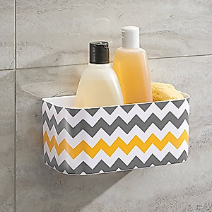 InterDesign Una Bathroom Suction Shower Basket, Gray/Yellow Chevron