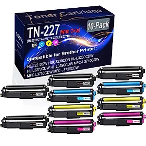 (With Chip) 10-Pack (4BK+2C+2Y+2M) Compatible HL-L3210CW L3230CDW Laser Toner Cartridge (High Capacity) Replacement for TN227 TN-227 (TN-227BK TN-227C TN-227Y TN-227M) Printer Toner Cartridge