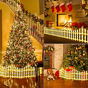 Hopolon 8 Pack 36LED Lighted Garden Fence,13.7x11.8inch Christmas Tree Fence Lights Plug in,8 Modes White Plastic Edgings Picket Decorative Fence for Landscape patio Yard Path Home Xmas,Warm White