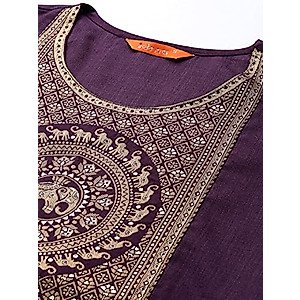 INDO ERA Indian Women's Magenta Cotton Blend Yoke Design Calf Length Straight Kurta Palazzo With Dupatta Set