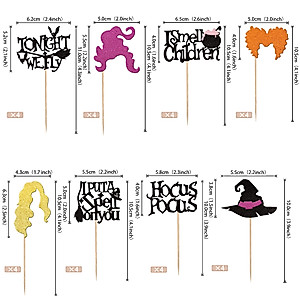 32 PCS Hocus Pocus Cupcake Toppers Glitter Witch Hair Hat I Put A Spell on You I Smell Children Halloween Cupcake Picks for Halloween Hocus Pocus Theme Birthday Party Cake Decorations