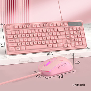 Pink Gaming Keyboard and Mouse Combo,MageGee GK980 Wired Backlit Keyboard and Pink Gaming Mouse Combo,PC Keyboard and Adjustable DPI Mouse for PC/loptop/MAC(Pink)