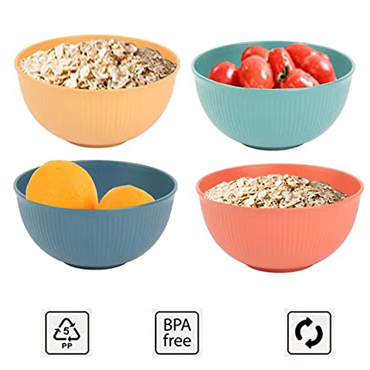 PUPOPIK Cereal Bowls Unbreakable 24 OZ, Plastic Bowls Reusable Light Weight Bowl, Microwave and Dishwasher Safe BPA Free Cereal Bowls heat Straw Bowl for Serving Soup and Salad (Mutil Color-Set of 4)