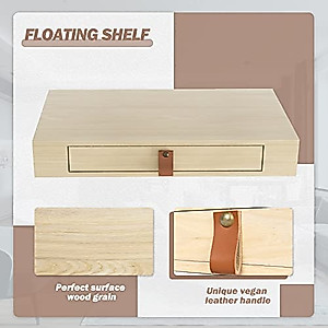 Floating Shelf with Drawer, Floating Nightstand for Bedroom - 16” Wall Mounted Shelf Storage for Living Room, Bedroom, Office Floating Bedside Table (Natural)