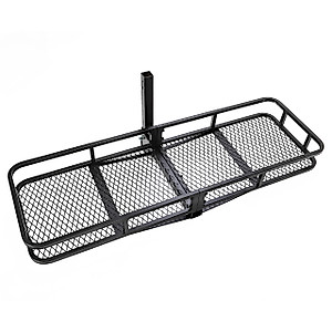 KUAFU 60"x20"x6" Folding Hitch Mount Cargo Carrier Rear Luggage Basket Fit 2" Receiver for Van, SUV, Truck, Trailer, Car 550LBS Capacity Fold Up Trailer Tow Hitch Cargo Rack