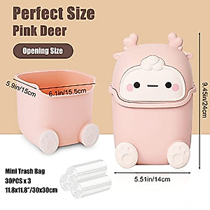 SHAIDOJIO Cute Desktop Trash Can, Creative Mini Garbage Can with 90Pcs Trash Bags, Small Desktop Plastic Waste Basket with Flip Lid for Bathrooms, Kitchens, Offices, Dressing Table (Pink)
