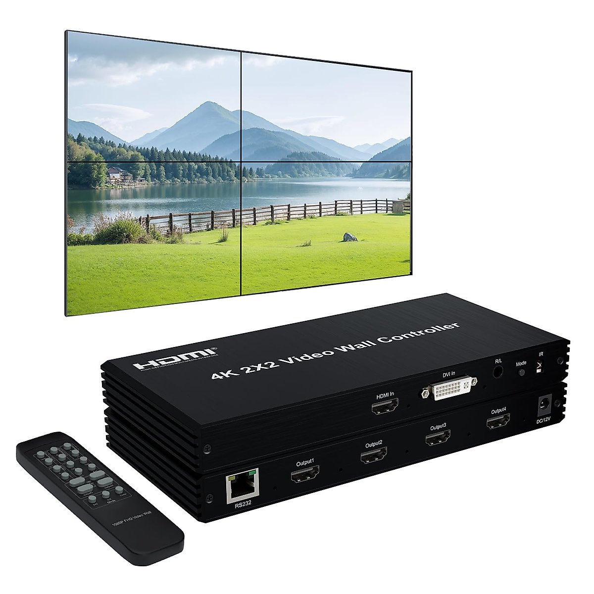 FENIXFIT 4K 2x2 HDMI Video Wall Controller 2x1, 1x2, 1x3, 3x1, 1x4, 4x1 Supports 180 Degree Rotate Video Wall Controller 2x2 4K with 11 Splicing Modes RS232 Audio Extraction Wall Controller Processor