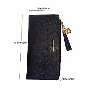 Yafanqi Wallet for Women Leather Purse Credit Card Organizer Girls Cute Zipper Large Long Coin Wallets (C-Black)
