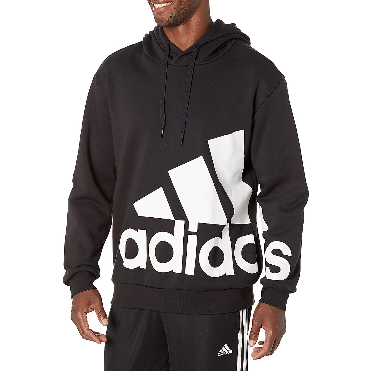 adidas Men's Essentials Giant Logo Fleece Hoodie, Black/White, Medium