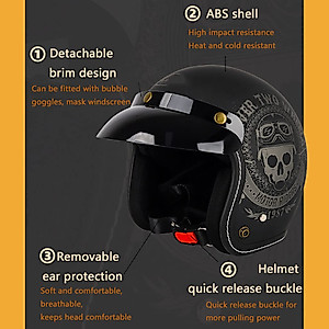 Retro Motorcycle Half Helmet with Sun Visor, 3/4 Open Face Jet Helmets for Men Women, DOT/ECE Approved Motorbike Moped Pilot Helmet, Light Breathable Street Sunscreen Helmet -F-M