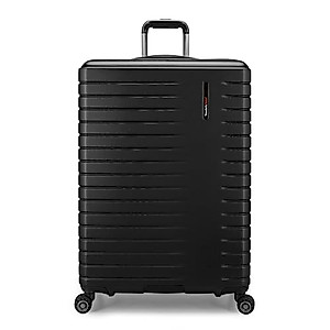 Traveler's Choice Archer Polycarbonate Hardside Spinner Luggage Set, Tie Down Straps, Black, Checked 29-Inch