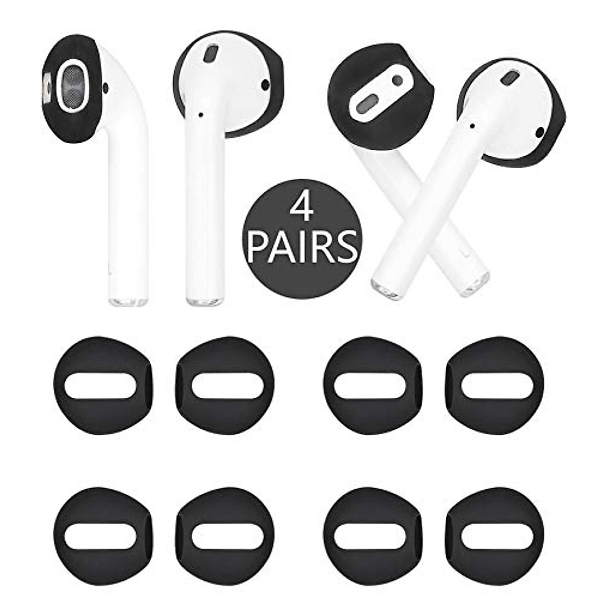 IiEXCEL (Fit in Case) 4 Pairs Replacement Super Thin Slim Silicone Earbuds Ear Tips and Covers Skin Accessories for Apple AirPods or EarPods Headphones (Fit in Charging Case) (Black)