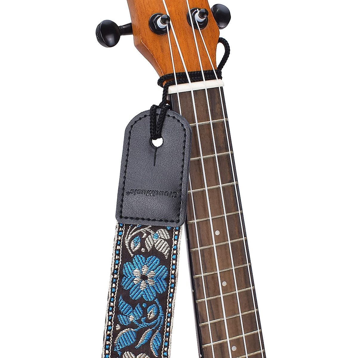 CLOUDMUSIC Tenor Concert Soprano Baritone Ukulele Strap Coloful Hawaii Floral Jacquard For Adult Size And Kids(Blue Flowers In Brown)