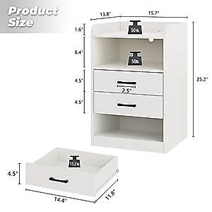 SUPERJARE Nightstand with LED Strip Light and Charging Station - 3 Drawers Bedroom End Table, 2 USB Ports, 2 Outlets, Bed Side Table with Remote, Open Storage, Metal Handles - White