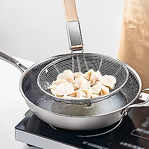 TEMKIN Chip Basket Large Stainless Steel Frying Basket with Long Handle and Bold Commercial French Fries Basket Household Fried Food Filter Kitchen Cooking Tools Basket