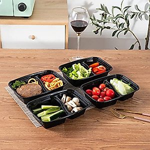 hemind Food Prep Containers 50 Pack Meal Prep Containers for Food 2 Compartment Bento Lunch Box Container, 32 oz Food Grade Safe Usage