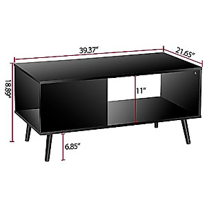 SUPER DEAL 2 Tier Modern Coffee Table with Storage for Living Room, 40 Inch Rectangle Wooden Accent Center Sofa Side Table for Indoor Bedroom Apartment Small Spaces, Black