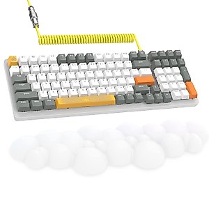 ZIYOU LANG K3 Mechanical Gaming Keyboard with Cloud Wrist Rest, 98Key Rainbow LED Backlit Red Switch Keyboard, Coiled USB to Type C Cable with Detachable Metal Aviator Keyboard for Windows/Mac