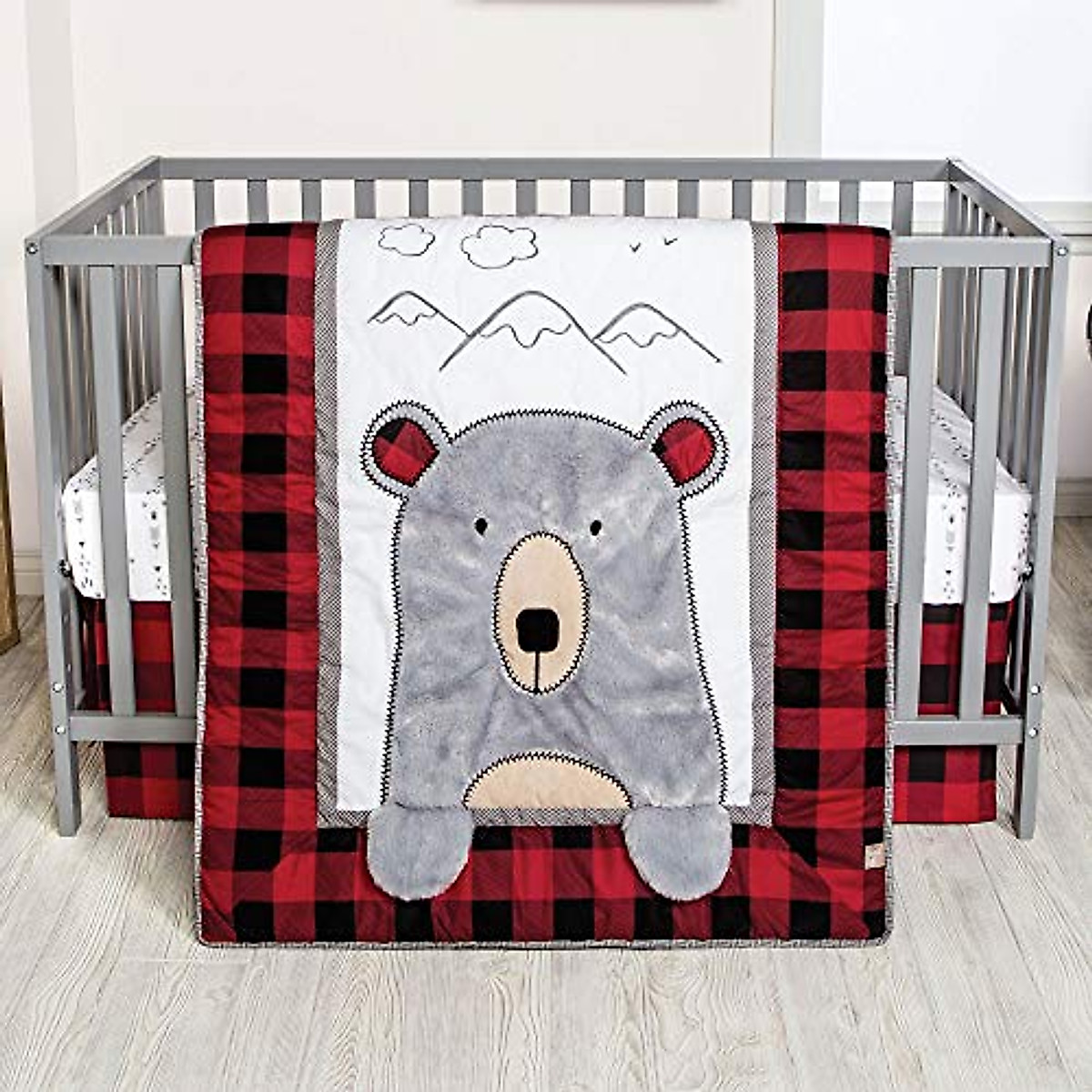 Trend Lab Peak-a-Bear 3 Piece Crib Bedding Set, Gender-Neutral Color Palette, Includes Quilt, Fitted Crib Sheet and Skirt