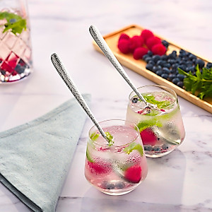 Hudson Essentials Hammered Iced Tea Spoons, 18/10 Stainless Steel Long Handle Spoons for Stirring Cocktails, Tea, Coffee, Set of 6 - Bergamo