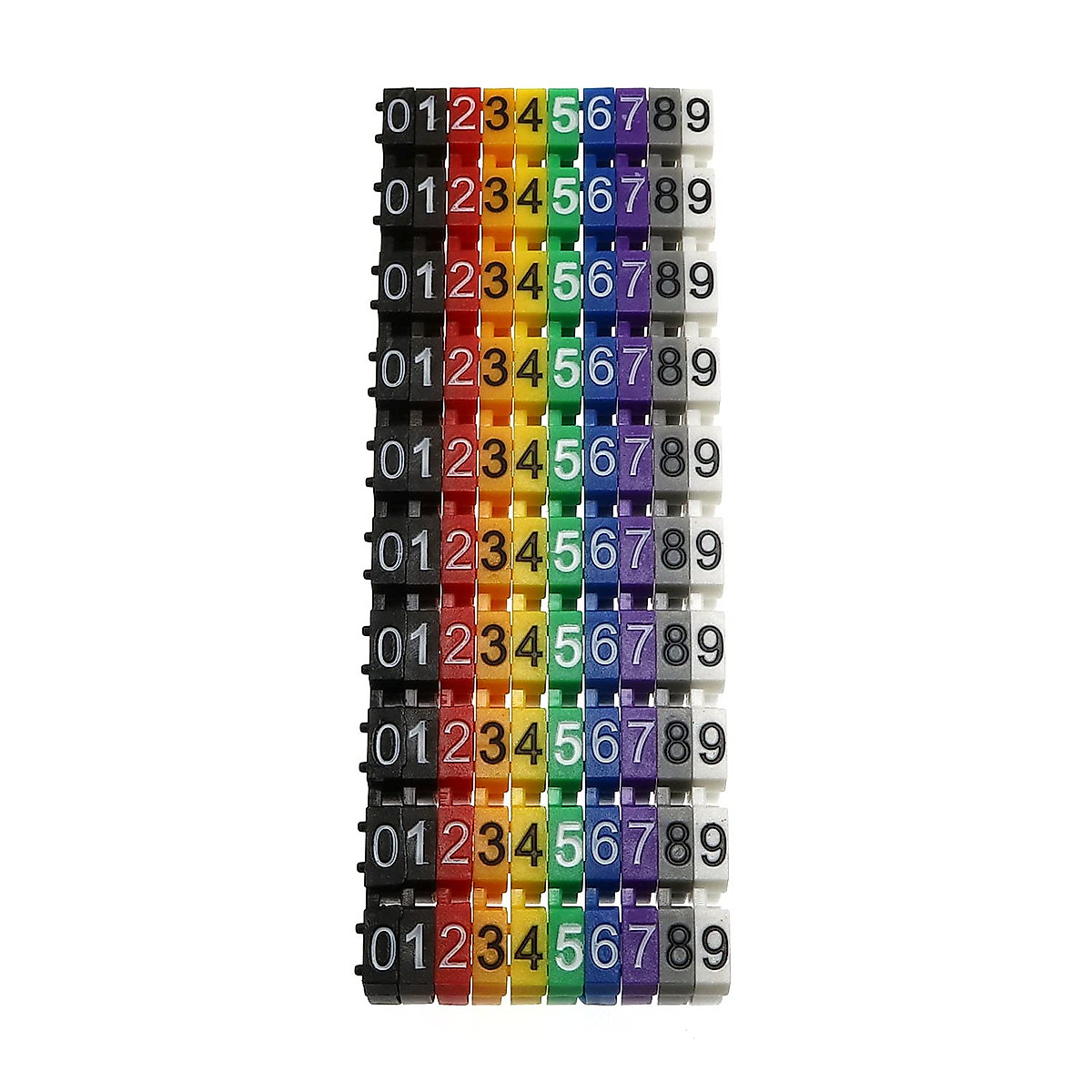 BAIRONG 100pcs 6mm2 Colourful C-Type Marker Number Tag Label for 6-10mm Wire, Cable Markers in A Box for RJ45 Cat6 and Cat5E Cables, RG TV Cables
