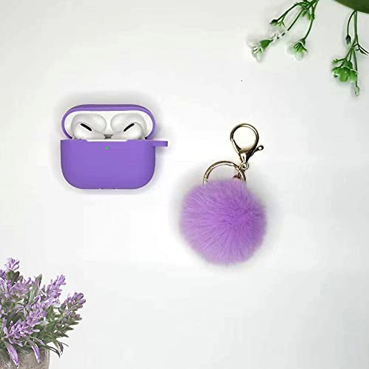 Case for Airpods Pro 2nd Generation,Cover for AirPods Pro 2 Case Cover Cute with Keychain Pom pom Ball Kit for Women Girls, Silicone Skin Case for Apple Airpods Pro 2nd Gen Charging Case (Purple)