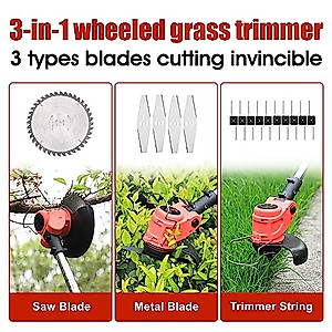 LARMEIL 21V Weed Wacker Electric Weed Eater Battery Powered, 3 in 1 Edger Lawn Tool, Lawn Edger Brush Cutter String Trimmer for Garden Yard, Cordless Weedeater with Blades and Weed Wacker String, Red