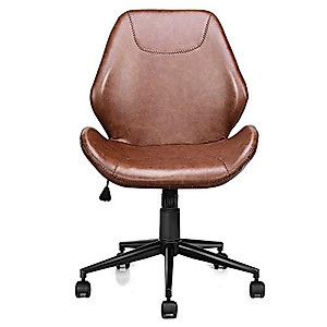 Giantex Home Office Leisure Chair Ergonomic Mid-Back PU Leather Armless Chair Upholstered with 5 Rolling Casters, Height Adjustable Swivel Chair