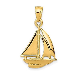 IceCarats 14K Yellow Gold Sailboat Necklace Charm Pendant 27mm x 16mm Only