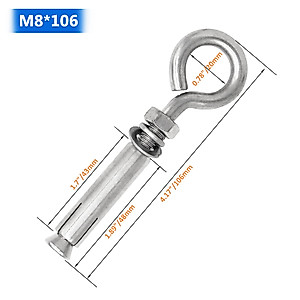 CUKAYO 5/16" X 4-3/16" Expansion Concrete Wall Anchors Eyebolt Screw, Heavy Duty 304 Stainless Steel Shoulder Lag Eyebolts for Concrete Wall, 5 Pack