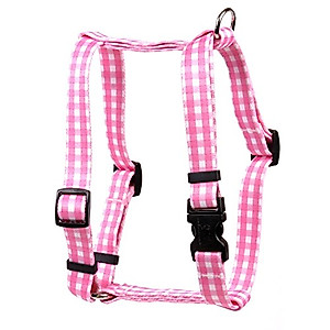 Yellow Dog Design Gingham Pink Roman Style H Dog Harness, Small/Medium