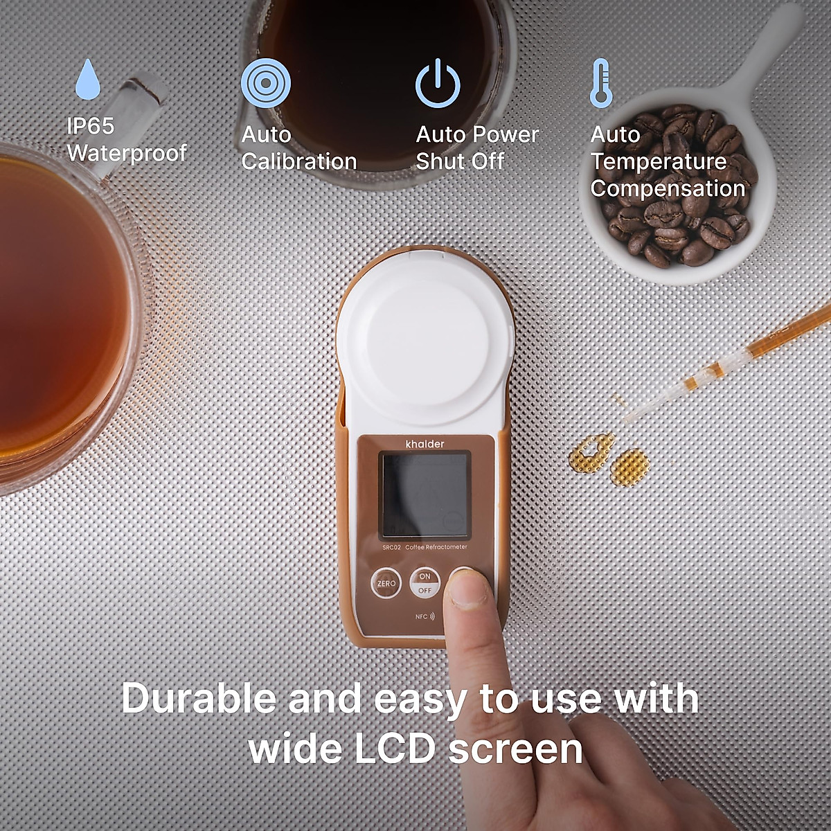 Digital Coffee Refractometer - Pairs with Smartphone | Range 0-27%; Accuracy ±0.2%; ATC 50°F to 140 °F | Portable Handheld | Made in Korea | Measures Coffee TDS Easy to Read | IP65 Waterproof
