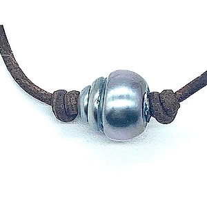 Tahitian Black Pearl on Brown Leather Chain