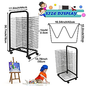 Wire Art Drying Rack Flexible Shelves Mobile Cart for Painting Craft Artwork Canvas Storage, Stackable Metal Stainless Steel Art Rack Power Coated for Classroom, Art Club(20 Shelves)