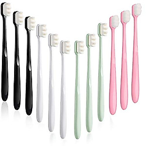 MEMORE 12 Pack Extra Soft Toothbrush Ultra Soft Bristle Adult Toothbrush Micro Nano Toothbrush with 20,000 Soft Bristles for Sensitive Fragile Gums, 4 Colors