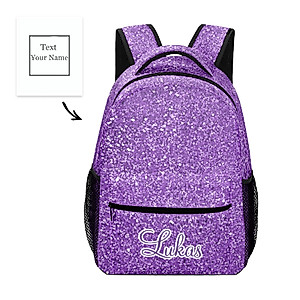 SunFancy, Purple Glitter Personalized School Backpack for Kid-Boy /Girl Primary Daypack Travel Bookbag, K10255, 12.2In(L)x5.9In(W)x16.5In(H)