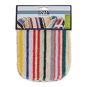 RSVP International Skrubby Cleaning Collection Machine Washable, Nylon Coated, Pot & Pan Scrubbing, Cloths, 3 Piece, Multi-Color Stripe