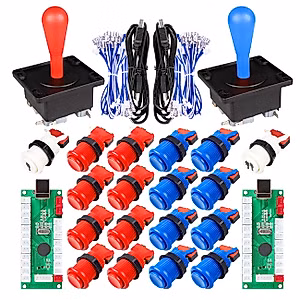 EG STARTS 2 Player Arcade Game DIY Kits Ellipse Oval Happ Type Joystick Hanlde + 18x American Style Arcade Buttons 1/2 Player Start Push Button (Red & Blue)