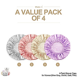 Bath Loofahs Sponge Natural4 Pack (Black) & Shower Cap 4pack (Gray Pink Yellow Purple) for Men and Women