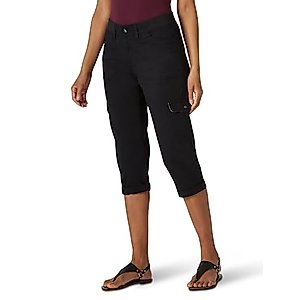 Lee Women's Relaxed Fit Austyn Knit Waist Cargo Capri Pant, Black, 12